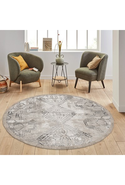 Alaaddin Carpet Kaymaz Taban Yıkanabilir Yuvarlak Dijital Baskı Halısı