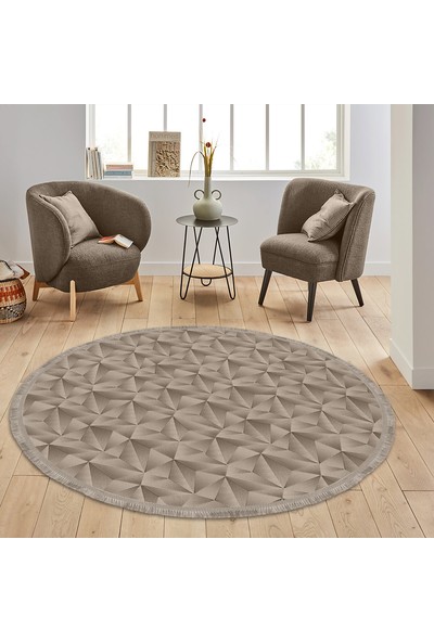 Alaaddin Carpet Kaymaz Taban Yıkanabilir Yuvarlak Dijital Baskı Halısı