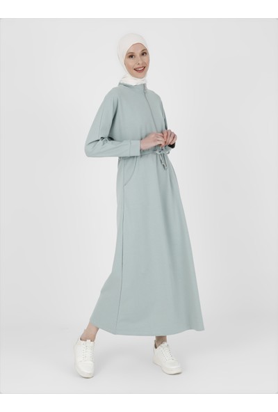 Refka Yarım Fermuarlı Elbise - Nil Yeşili - Refka Basic