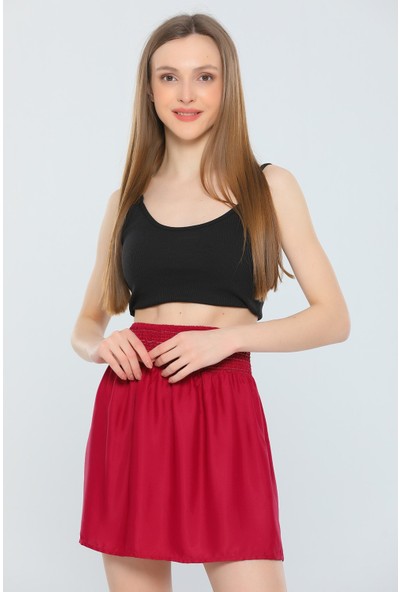 Julude Bordo Kadın Bel Lastikli Mini Etek Julude Bordo Kadın Bel Lastikli Mini Etek