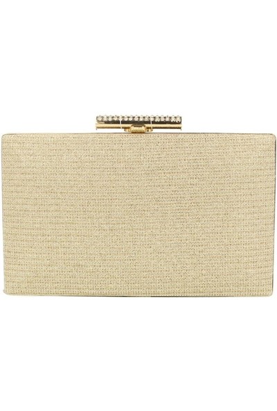 Hobby 22603 Baskılı Deri Kadın Abiye Kutu Çanta Altın