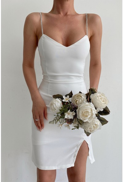 MyLove Shiny Askılı Basic Mini Elbise Beyaz