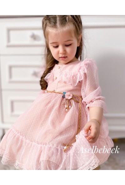 Asel Aselbebeek Pembe Renk Incili Kız Bebek Elbise Asel Aselbebeek Pembe Renk Incili Kız Bebek Elbise