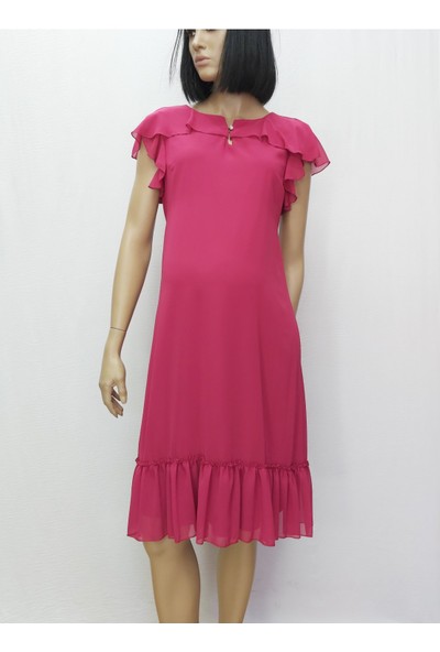 Tria Kolları Fırfırlı Şifon Yazlık Hamile Elbise