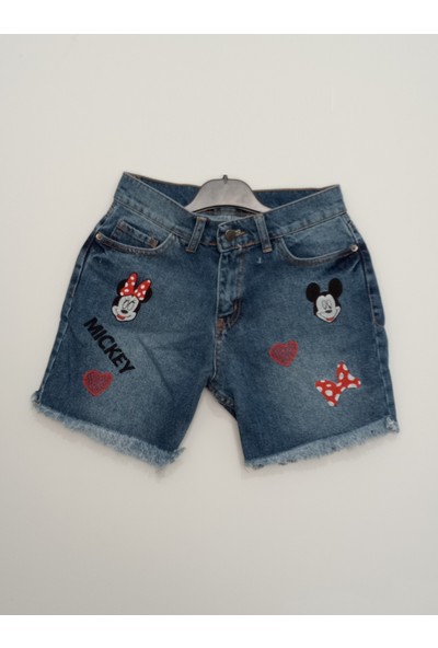 Hn Tekstil Hn Collection Mck Baskılı Kot Şort - Indigo