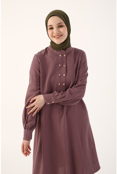 ALLDAY Hakim Yaka Çift Düğmeli Keten Tunik