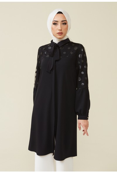 SETRMS Siyah Puantiye Desenli Kravat Yaka Tunik 2224031 SETRMS Siyah Puantiye Desenli Kravat Yaka Tunik 2224031