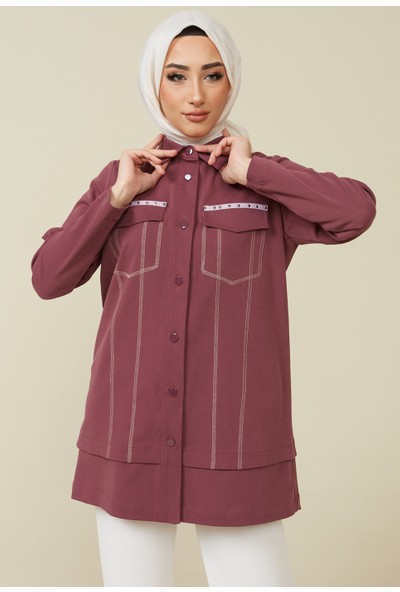 SETRMS Gül Kurusu Düğme Detaylı Dikiş Izli Kap 2223000