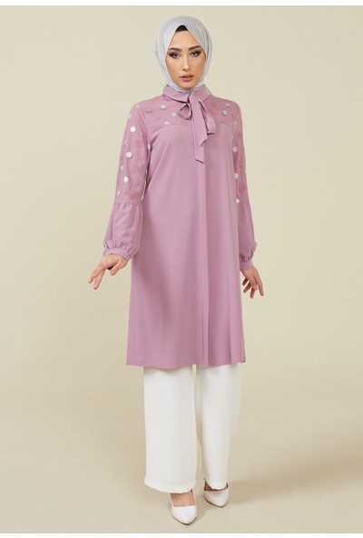 SETRMS Lila Puantiye Desenli Kravat Yaka Tunik 2224031 SETRMS Lila Puantiye Desenli Kravat Yaka Tunik 2224031