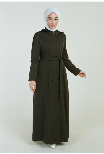 SETRMS Haki Kapişonlu Düğme Kapamalı Pardösü 2222030