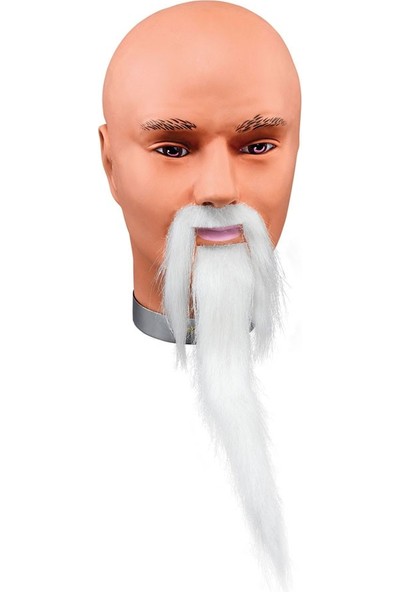 Toptan 55 Kırçıllı Uzun Keçi Çin Sakalı ve Bıyığı Beyaz Renk