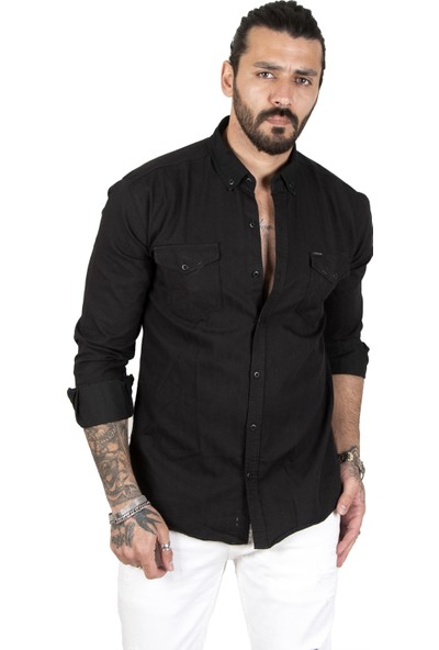 Deepsea Çizgili Çıtçıtlı Likralı Kot Gömlek 2201859