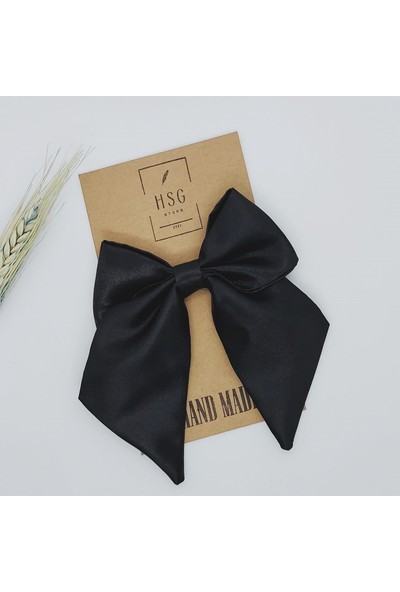 Hsg Store Kadın Siyah Renk Saten Lüx Fiyonk Otomatik Toka