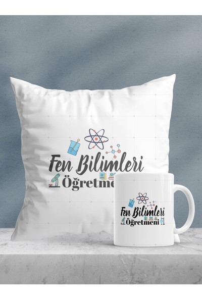 Fen Bilimleri Öğretmeni Baskılı Yastık Kupa Set Fen Bilimleri Öğretmeni Baskılı Yastık Kupa Set