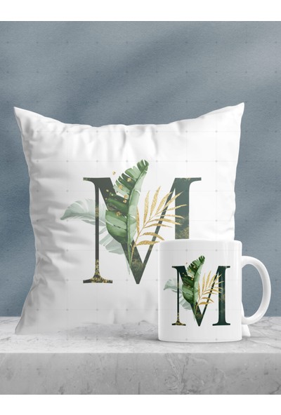 Tropikal M Baskılı Yastık Kupa Set Tropikal M Baskılı Yastık Kupa Set