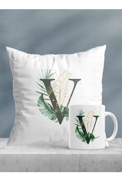 Tropikal V Baskılı Yastık Kupa Set Tropikal V Baskılı Yastık Kupa Set