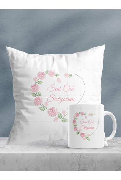 Seni Çok Sev,yorum Baskılı Yastık Kupa Set Seni Çok Sev,yorum Baskılı Yastık Kupa Set