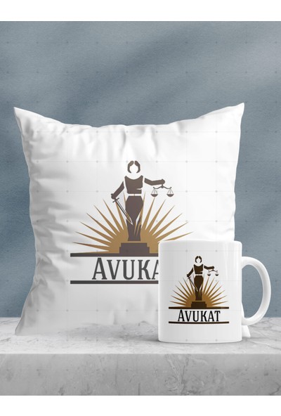 Avukat Baskılı Yastık Kupa Set Avukat Baskılı Yastık Kupa Set