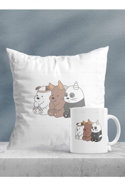 Kafadar Ayılar Baskılı Yastık Kupa Set Kafadar Ayılar Baskılı Yastık Kupa Set