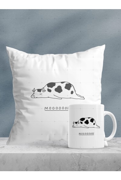 Lazy Cow Baskılı Yastık Kupa Set
