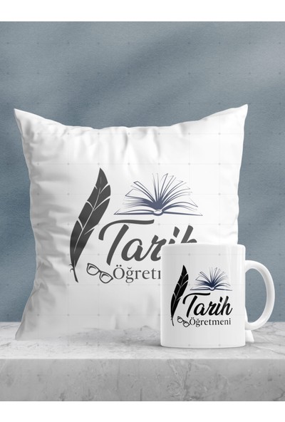 Tarih Öğretmeni Baskılı Yastık Kupa Set Tarih Öğretmeni Baskılı Yastık Kupa Set