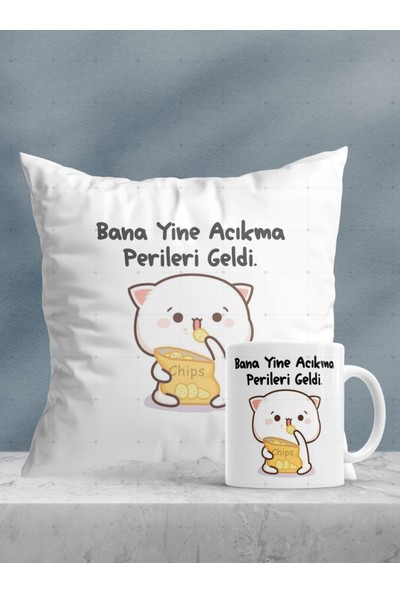 Bana Yine Acıkma Perileri Geldi Baskılı Yastık Kupa Set