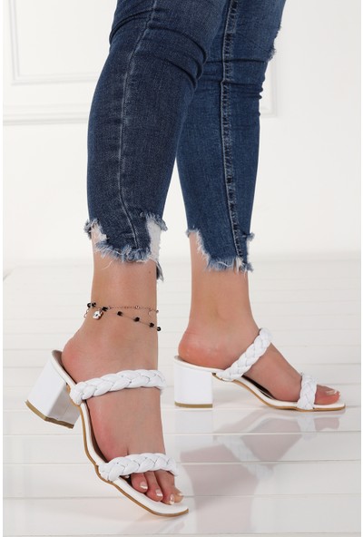 Woggo 6470-02 Cilt Günlük Örgü Desen 5 cm Topuk Kadın Terlik