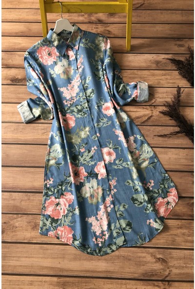 Öz Moda Kadın Mavi Gül Desen Viskon Tunik Öz Moda Kadın Mavi Gül Desen Viskon Tunik
