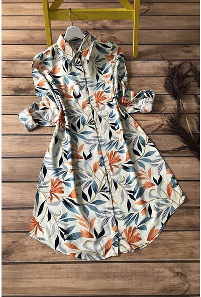 Öz Moda Kadın Yaprak Desen Viskon Tunik