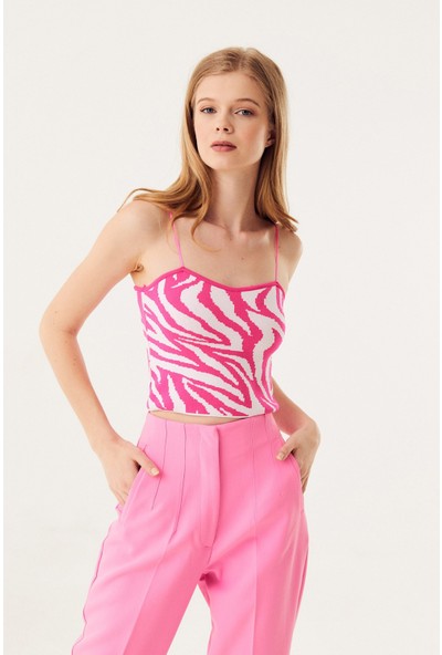 Zebra Desenli Ip Askılı Triko Büstiyer