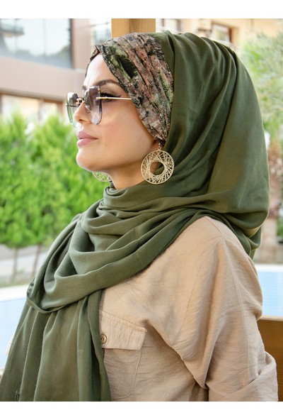 Aişe Tesettür Büzgülü Hazır Şal - Haki - Aişe Tesettür