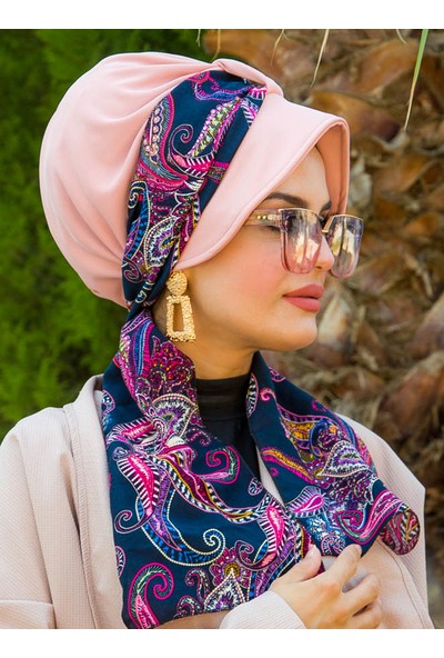 Aişe Tesettür Desenli Şapka Bone - Pudra - Aişe Tesettür