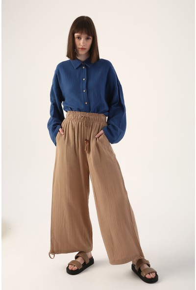 ALLDAY Paçası Büzgülü Bol Paça Keten Pantolon