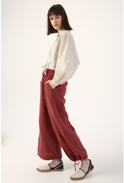 ALLDAY Paçası Büzgülü Bol Paça Keten Pantolon