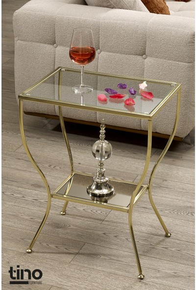 Tino Furniture Floransa Gold Yan Sehpa Cam ve Ayna Raflı Metal Komodin Tino Furniture Floransa Gold Yan Sehpa Cam ve Ayna Raflı Metal Komodin