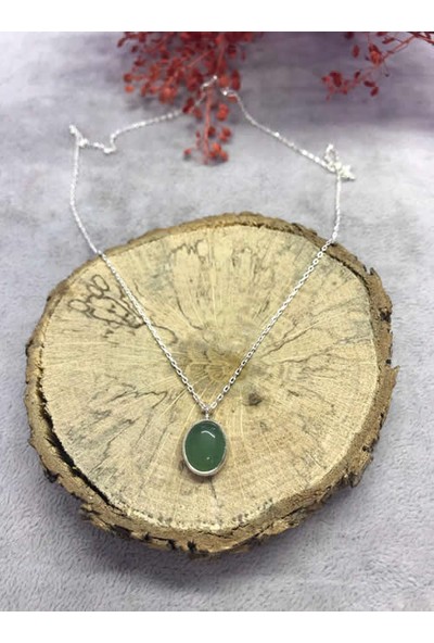 Nsa Silver Yeşim Taşlı Gümüş Kolye 925 Ayar Orijinal Taş