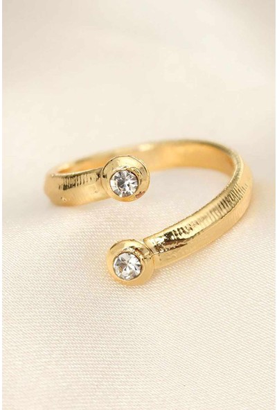 Karazona Kadın Gold Renk Önden Ayarlamalı Zirkon Taşlı Yüzük KZ-BYK2232