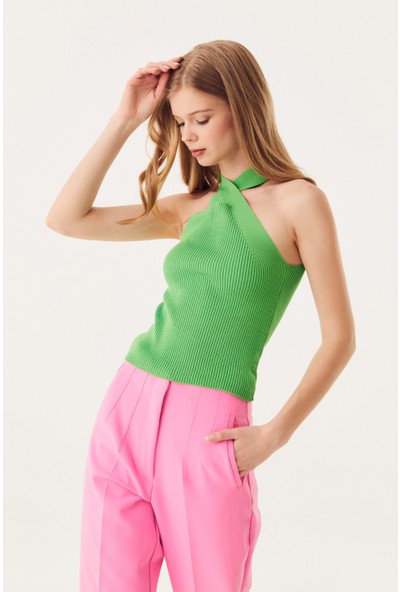 Çapraz Bantlı Fitilli Triko Bluz Çapraz Bantlı Fitilli Triko Bluz