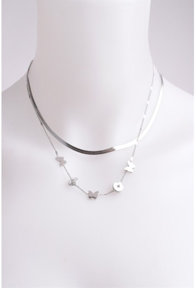 PIERPARIS Çelik Kolye Silver Kirstal Taşli Ozel Tasarim PIERPARIS Çelik Kolye Silver Kirstal Taşli Ozel Tasarim
