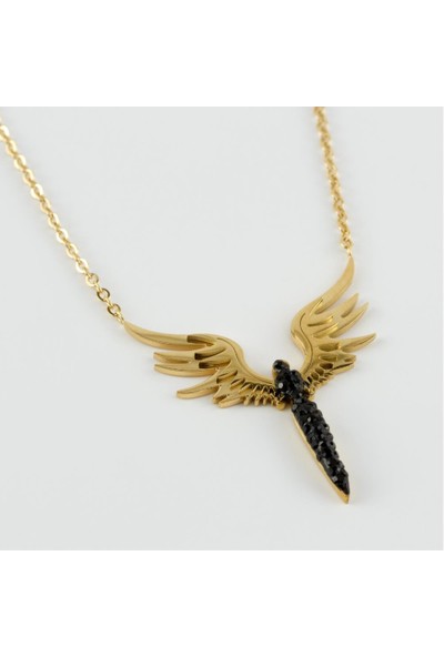 Hg.Aksesuar Kadın Kanat Figürlü Zirkon Taşlı Lüx Çelik Kolye Hg.Aksesuar Kadın Kanat Figürlü Zirkon Taşlı Lüx Çelik Kolye