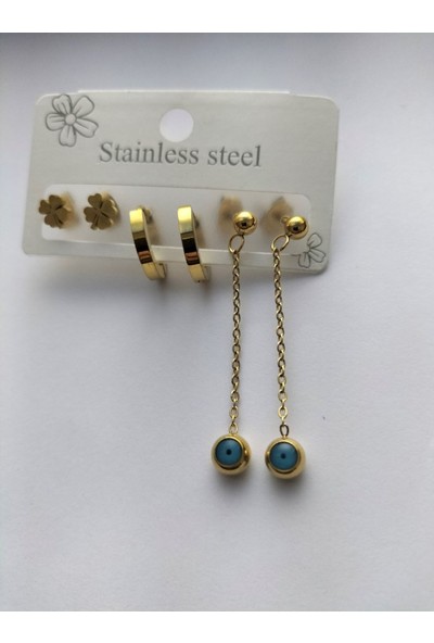 Hg.Aksesuar Kadın Çelik Sallantılı Göz Halka Yonca Figürlü Küpe Hg.Aksesuar Kadın Çelik Sallantılı Göz Halka Yonca Figürlü Küpe