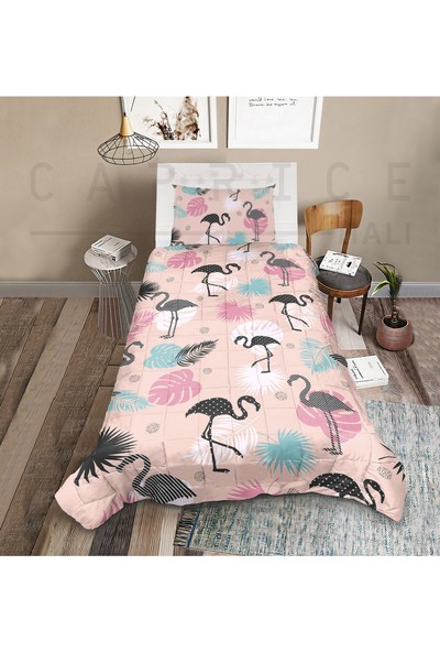 Caprice Halı Sevimli Flamingo Tek Kişilik Kapitoneli Dört Mevsim Yatak Örtüsü & Pike Caprice Halı Sevimli Flamingo Tek Kişilik Kapitoneli Dört Mevsim Yatak Örtüsü & Pike