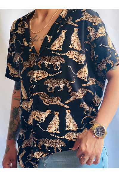 Rocqerx Kaplan Desenli Kısa Kollu Gömlek