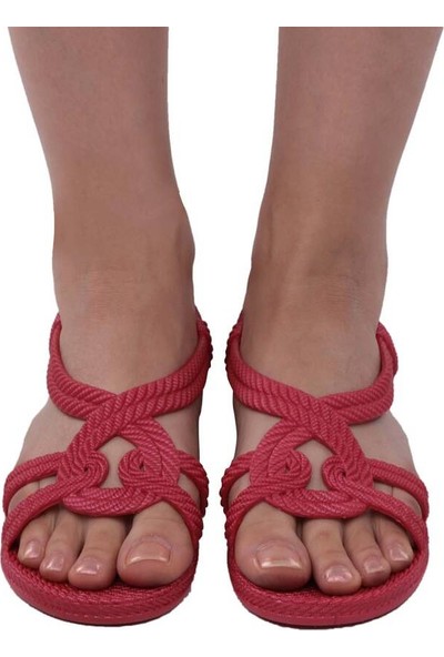 Kaşgar Örgü Desenli Kadın Sandalet 1836 | Kırmızı Kaşgar Örgü Desenli Kadın Sandalet 1836 | Kırmızı