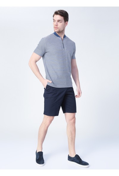 Fabrika Sino Normal Bel Basic Armürlü Indigo Erkek Bermuda Şort