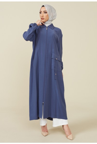 SETRMS Indigo Gömlek Yaka Fermuarlı Pardösü 2222005