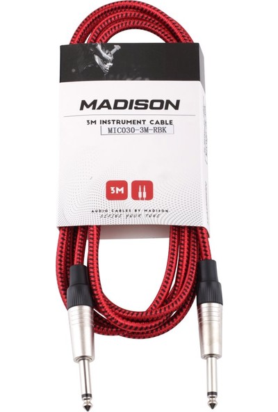 Madison Madison Örgülü Kumaş Gitar Kablosu 3 Metre- Kırmızı Siyah Çizgili Madison Madison Örgülü Kumaş Gitar Kablosu 3 Metre- Kırmızı Siyah Çizgili