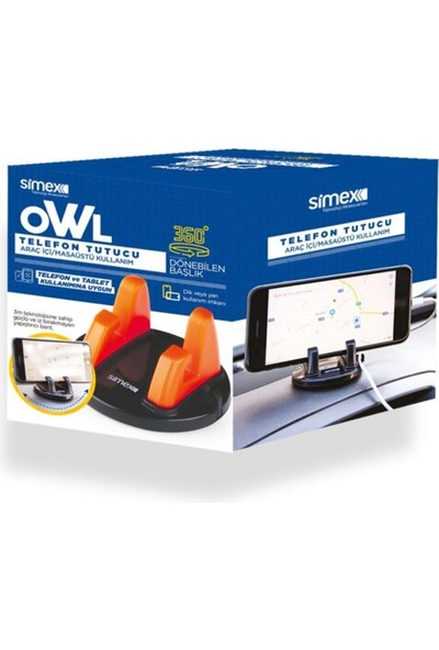 Simex Telefon Tutucu 360 Derece Dönebilen - Siyah Owl Turuncu AT-210 Simex Telefon Tutucu 360 Derece Dönebilen - Siyah Owl Turuncu AT-210