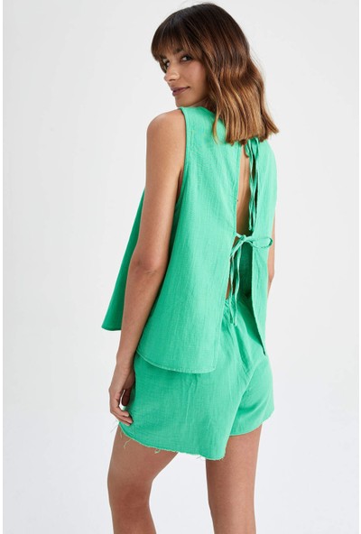 DeFacto Fall In Love regular Fit Bisiklet Yaka Sırtı Ip Dekolteli Müslin Pijama ÜSTÜ X9346AZ22HS