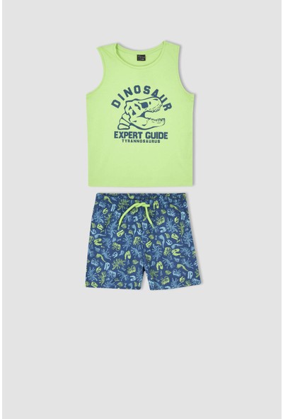 DeFacto Erkek Çocuk Regular Fit Baskılı Kolsuz Atlet Yüzme Şort TAKIM X6017A622SM